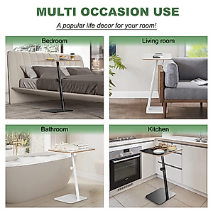 Height Adjustable End Table - Small Couch Side Table for Small Spaces Modern C Shaped bedside End Table That Slide Under, Black Wood Laptop TV Tray Table with Metal Base, Living Room Bathroom Home Use