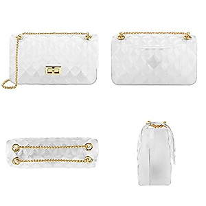 Linkidea Women Jelly Shoulder Handbags, Mini Semi-Clear Clutch Purse, Semi-Transparent Polyvinyl Chloride Chain Crossbody Bag