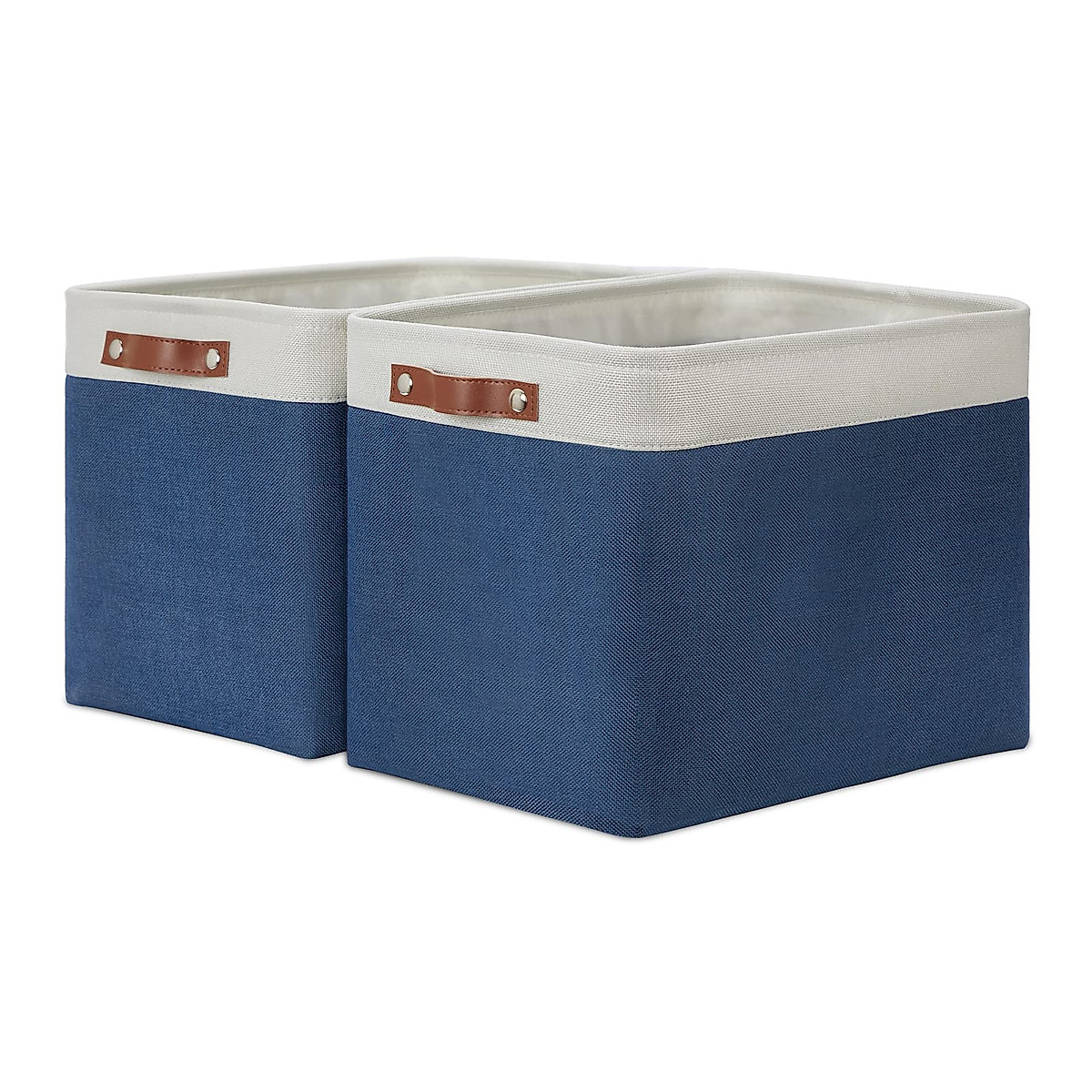 DULLEMELO Collapsible Bundle Baskets 3 Medium Baskets 15"x11"x9.5" + 2 Large Baskets 16"x12"x12"（White&Blue)