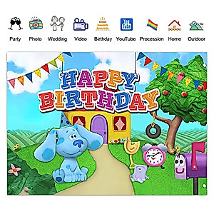 DELETO 7×5Ft Blue Dog Happy Birthday Backdrop Decorations Birthday Party Supplies Cute Blue Cartoon Puppy Banner (84" x 60")