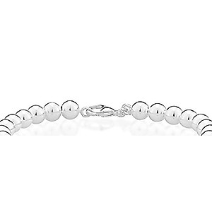 Miabella 925 Sterling Silver Italian Handmade 6mm Bead Ball Strand Chain Bracelet for Women, Made in Italy (Length 7.5 Inches(Small))