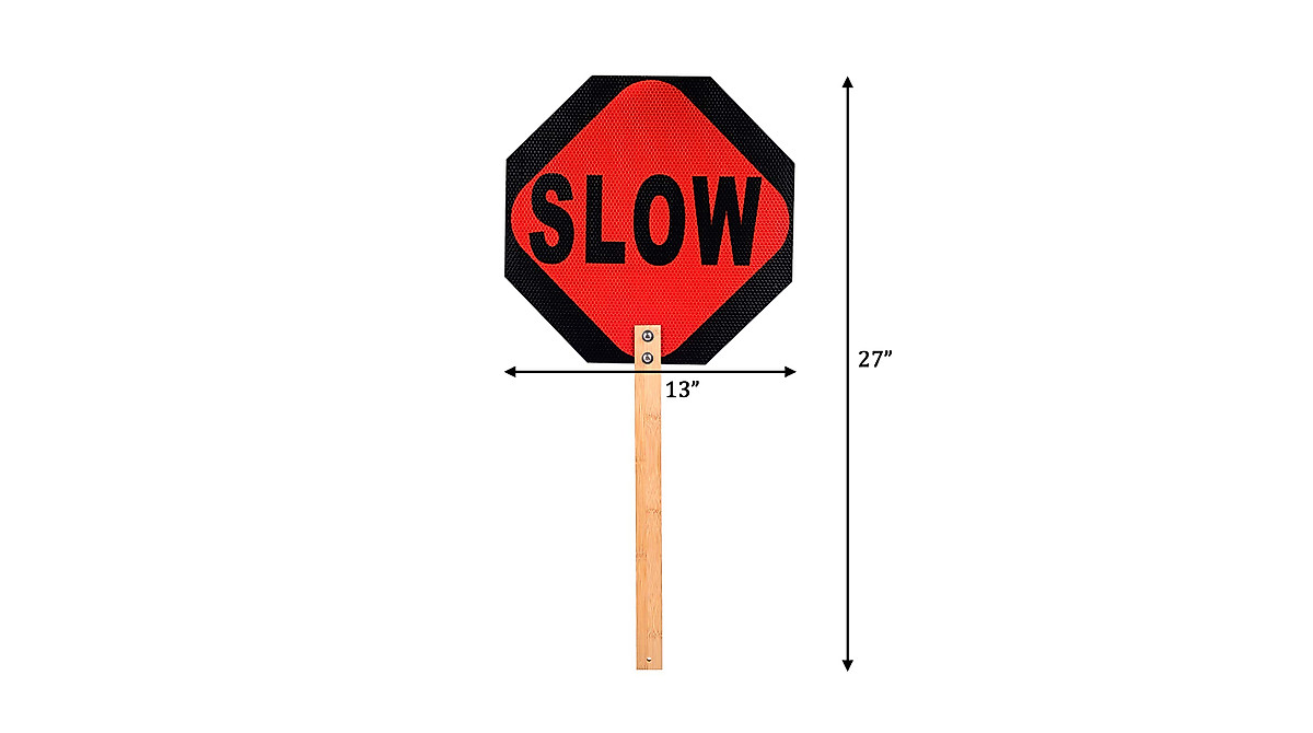 Kichwit Stop Slow Sign - 13" Reflective Handheld Traffic Sign