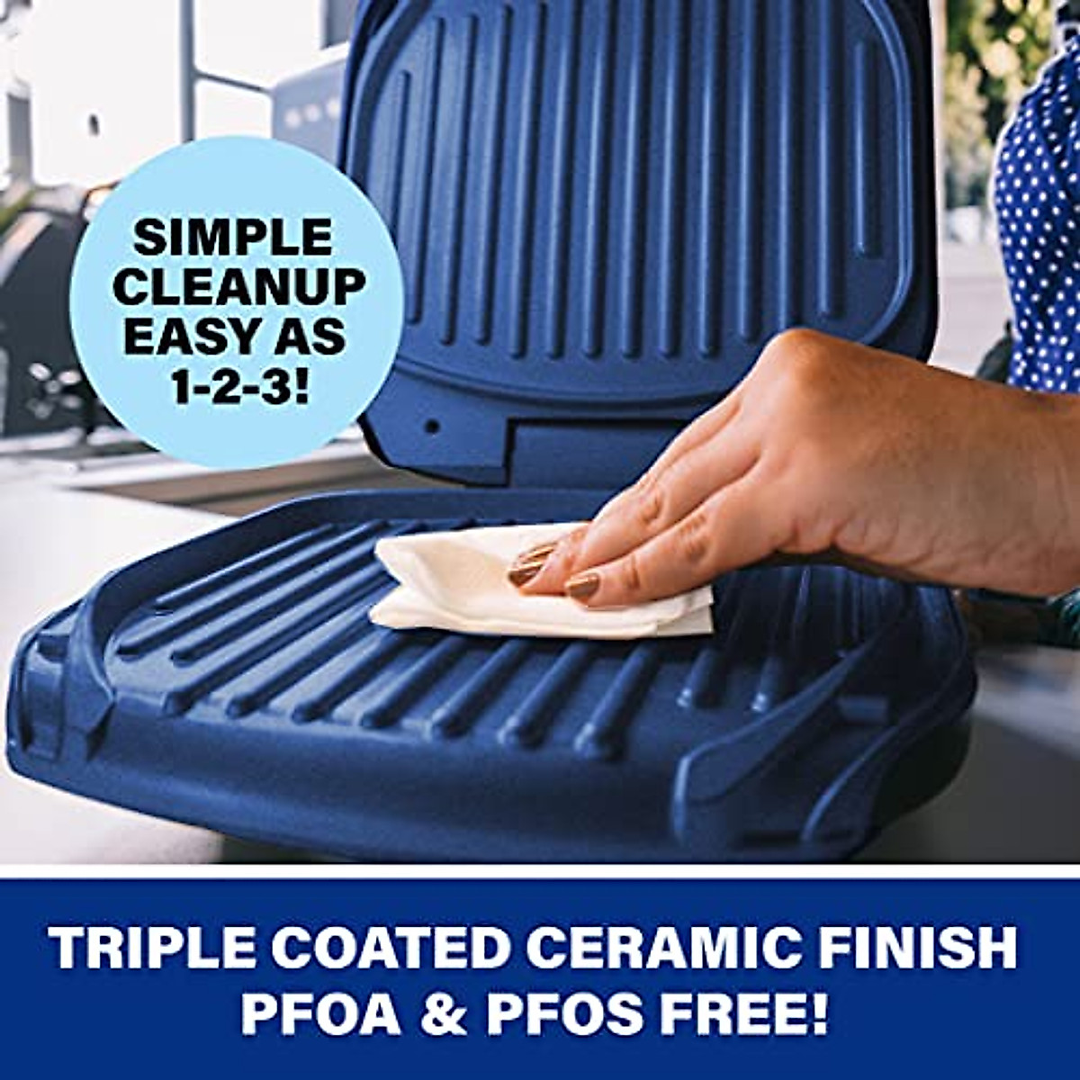 Granitestone Low Fat Multipurpose Sandwich Grill with Nonstick Copper Coating – As Seen on TV, Blue