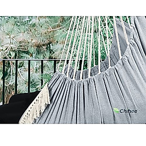 Chihee Hammock Chair Hanging Seat 2 Pillows Included,Durable Stainless Steel Spreader Bar Portable Hanging Chair Side Pocket Large Macrame Chair Set Quality Cotton Weave for Comfort Indoor Outdoor