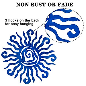 Kufika Wacky Sun Outdoor Metal Wall Art, 3D Metal Sun Wall Decor Hanging for Home Garden Patio Fence Decorations, 24" Blue