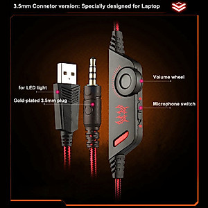 KOTION EACH G9000 Gaming Headset, 3.5mm LED Light Game Headset for PlayStation 4 PS4 with Microphone for Laptop, Tablets, Computers, iPhone and Smartphones (Blue in Black)