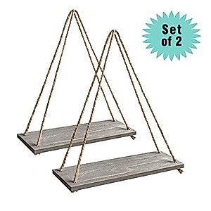Emaison 17 x 5 inch Wall Hanging Floating Shelves, Distressed Wood Farmhouse Organizer, Rustic Home Décor for Living Room Bathroom Bedroom Kitchen Apartment, Set of 2, Gray Wash