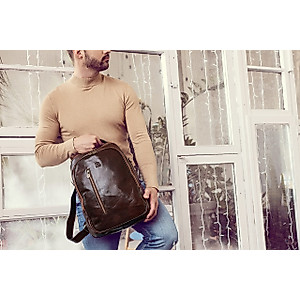 Time Resistance Leather Backpack Travel Bag Carry On Rucksack Brown Book Bag