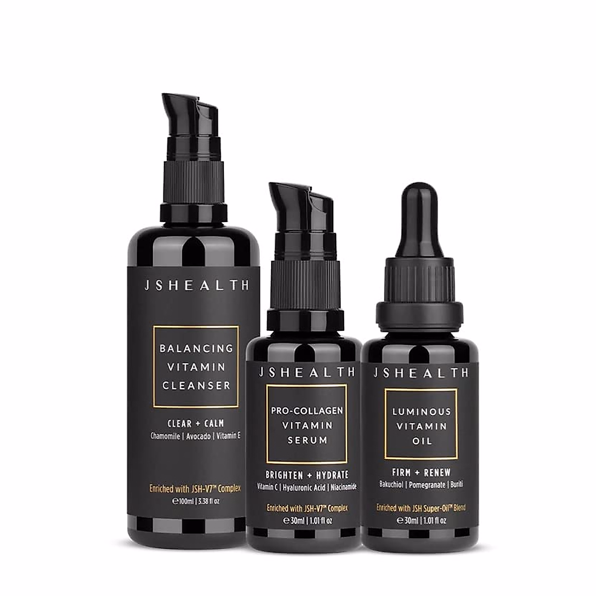 JSHealth Hydrate & Renew Skincare Bundle - Gentle Facial Cleanser, Brightening Vitamin C Serum for Face & Hydrating Vitamin E Face Oil