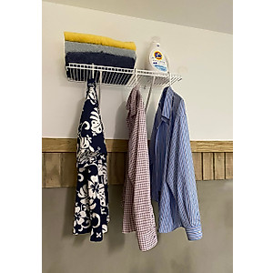 Generic 2 pc White Wall Shelf Inexpensive Heavy-Duty Steel with an Anti-Rust Coat with All Hardware, Pantry Wall Shelves, Garage Wall Shelves, Wall Mounted Shelf for Storage, Laundry Room Shelf