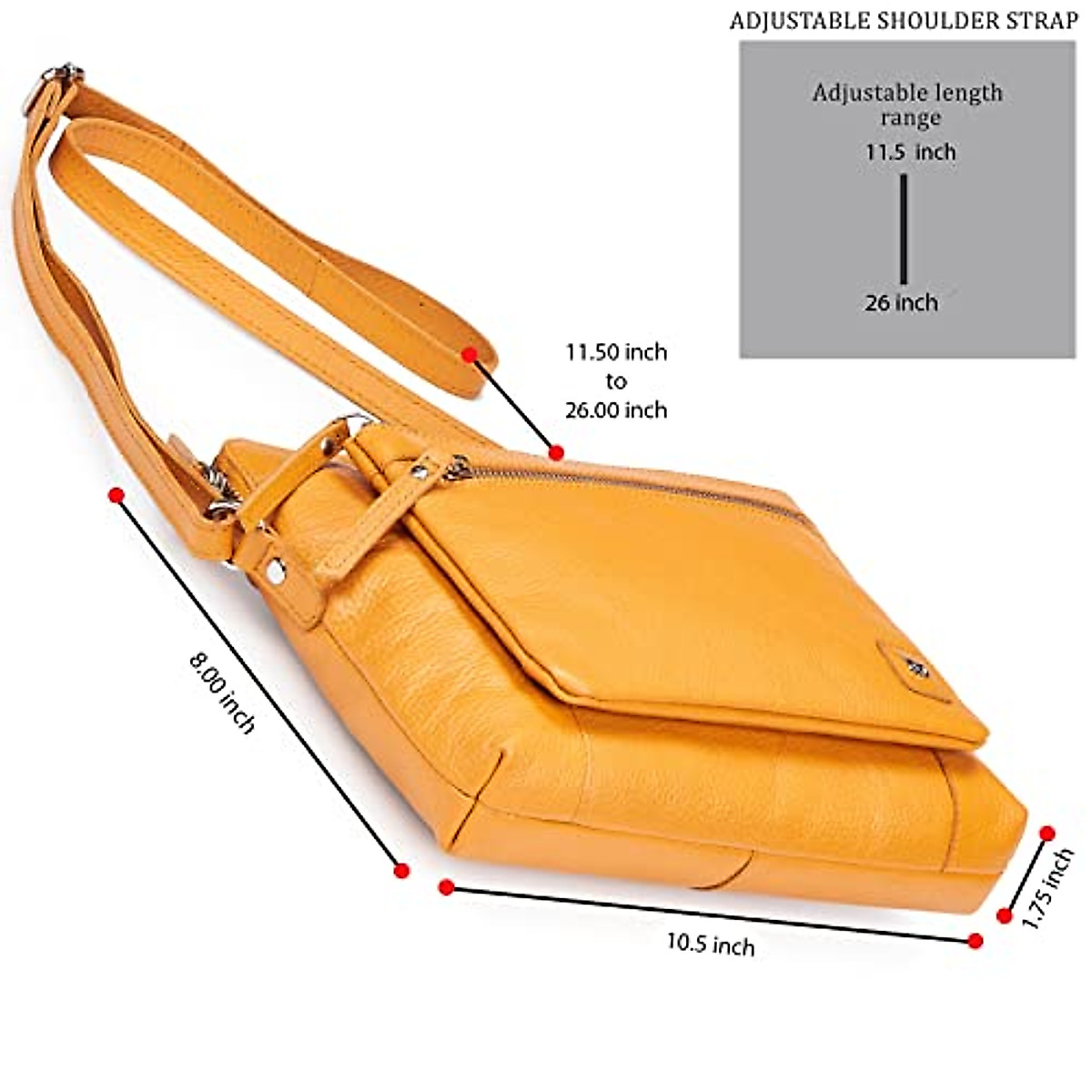 Wise Owl Accessories Small Soft Pebbled Real Leather Crossbody Handbags & Purses - Triple Zip Premium Sling Crossover Shoulder Bag for Women (Mustard Nappa)