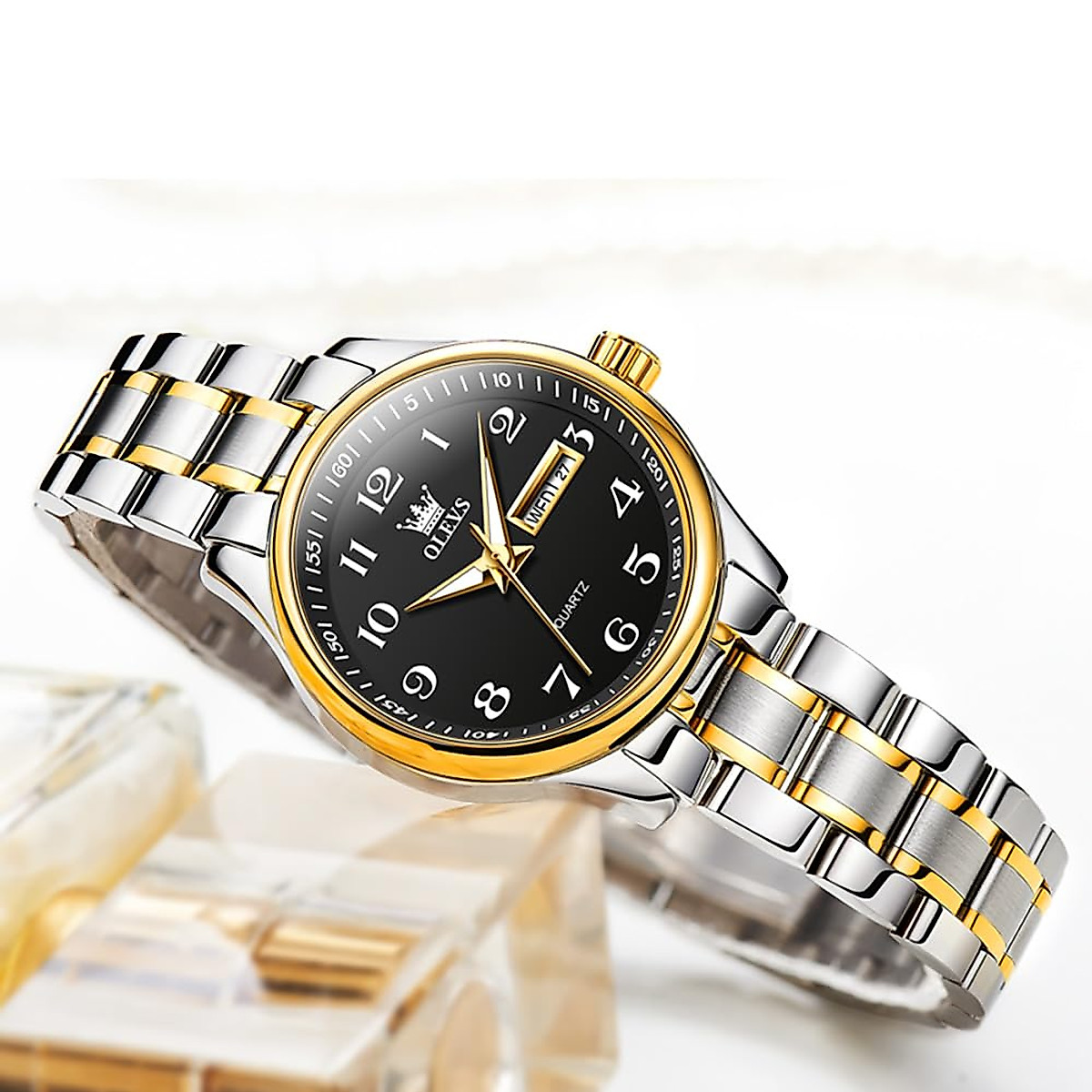 OLEVS Women Watches Business Dress Female Ladies for Small Wrist Watch Gold Silver Tone Stainless Steel Band Analog Quartz Day Date Waterproof Number Lady Watches