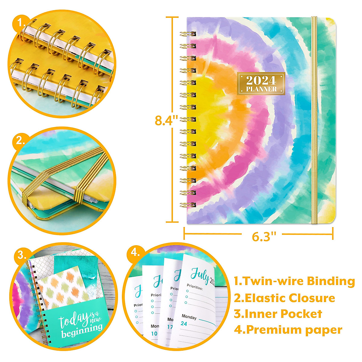 Planner 2023-2024 – July 2023-June 2024, Academic Planner 2023-2024,Weekly & Monthly Planner, 6.4" x 8.5", 2023-2024 Planner with Tabs, Hardcover, Elastic Closure, Twin-Wire Binding, Back Pocket, Perfect for Planning