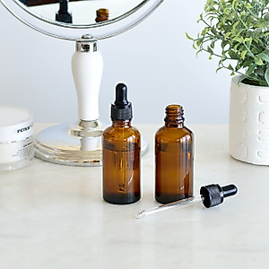 Youngever 16 Pack 2 Ounce Amber Glass Dropper Bottles for Essential Oil, 2 Stainless Steel Mini Funnels