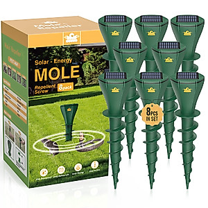 Thcritter 8PCS Mole Repellent Solar Powered, 3 Modes, Repels Moles, Gophers, Snakes and Voles by Vibrating and Varying The Sonic at 2 Minute intervals.