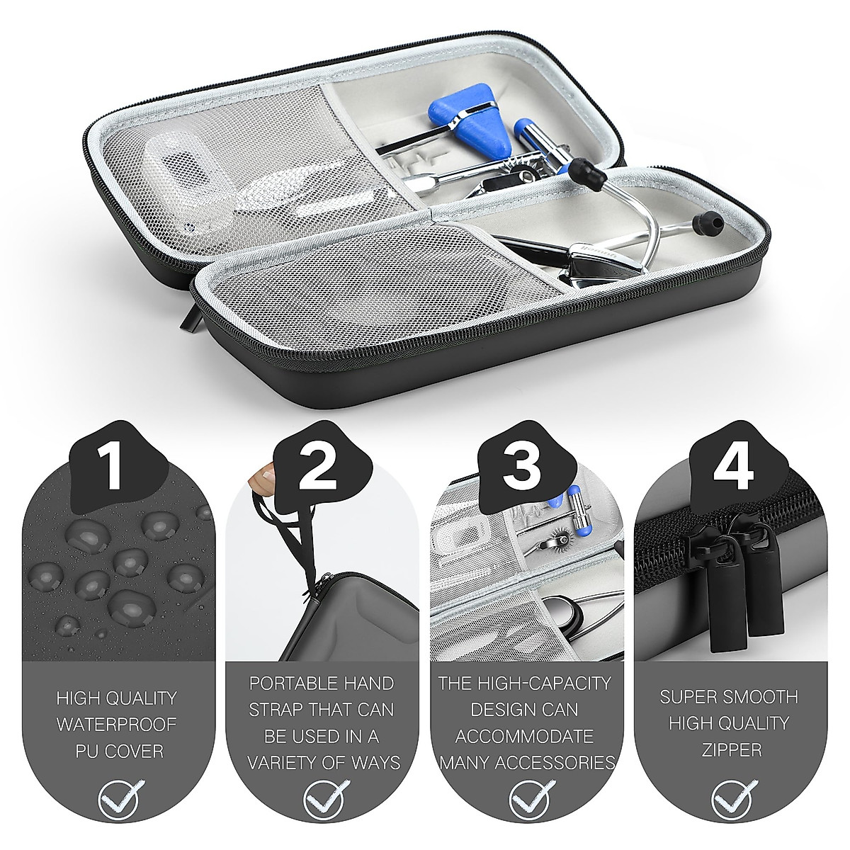 Stethoscope Case for 3M Littmann Classic III,Lightweight II S.E. Cardiology IV,Nurse Gift Hard Organizer Portable Carry Travel Cover Storage Bag with Vital Medical Supplies