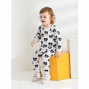 Toddler Baby Boy Clothes Infant Long Sleeve Bear Print Tops + Pants Sweatsuit Outfits (6-9 Months) Grey