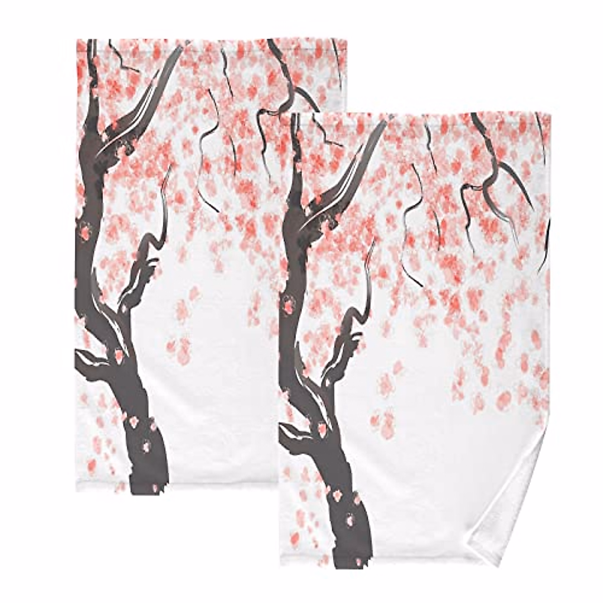 Jucciaco Cherry Blossoms Flowers Cute Towels for Bathroom Kitchen Spa Sports, Cotton Hand Towels Set of 2, 16x28 inch