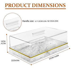 Acrylic Cake Tray with Lid, 15"x9"x4.7" Rectangle Cake Box, Dessert Holder Tray, Marble Cake Stand with Cover,Serving Tray with Lid for Party, Home and Kitchen,Veggie Tray, Fruit Bowl (White)