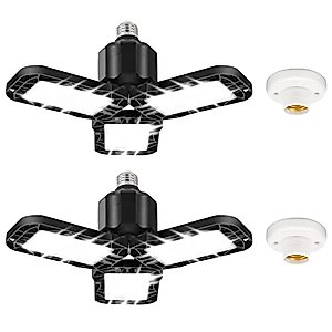 (2-Pack) Garage Lights Ceiling LED,JOYWA 50W LED Garage Light Fixture,3 Adjustable Panels,6500K Cool White,5000 Lumen,Bright LED Shop Light for Garage Warehouse Basement(E26 Socket Included)