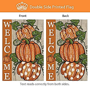 CROWNED BEAUTY Fall Thanksgiving Pumpkins Garden Flag 12x18 Inch Polka Dots Small Double Sided Burlap Welcome Yard Autumn Outside Decoration