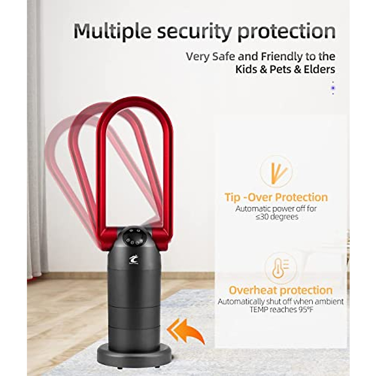 Bladeless Tower Fan & H13 HEPA Air Purifier & 1500W Space Heater 3in1, 120° Swing & 210° Tilt Head Table Fan, 29in. 35W Desk Fan with Remote, 9 Speeds 9H Timer Air Circulator for Home Office-Red