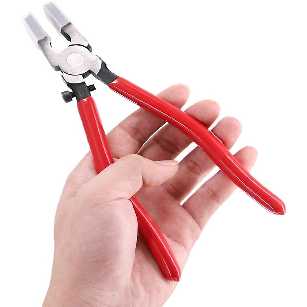 8 Inch Key Fob Pliers Attach Rubber Tips, Glass Running Plier for Key Fob Hardware Install and Stained Glass Work, with Adjustable Screw