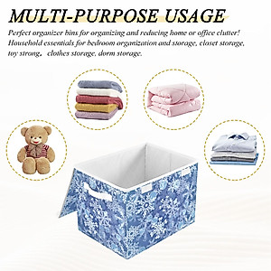 Krafig Snowflakes Decorative Storage Box with Lid Large Bins Baskets Foldable Cube Organizer Collapsible Containers for Organizing, Toy, Home, Shelf, Closet