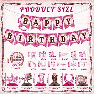 Glimin Western Cowgirl Birthday Party Decorations Retro Horse Rodeo Party Supplies for Girls Include Tablecloth, Banner, Honeycomb Centerpieces, Cupcake Toppers, Balloons, Star Horse Foil Balloons
