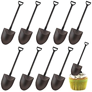FOIMAS 80pcs Mini Shovel Spoons Disposable Platsic Dessert Shovel Shaped Spoon for Ice Cream Pudding Yogurt Party Supply,Black