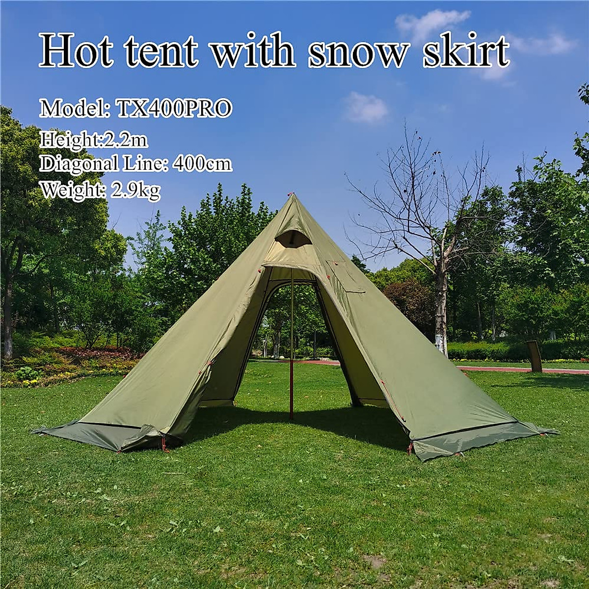 MCETO TX400PRO Teepee Hot Tent with Stove Jack Snow Skirt Lightweight Waterproof Winter Camping Hunting Hiking (Olive)