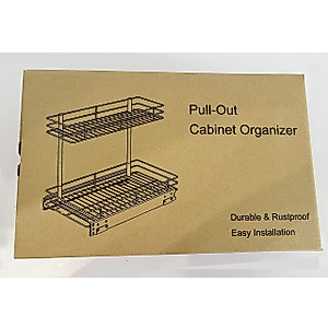 FANHAO Pull Out Cabinet Organizer, 2 Tier Wire Basket Under Sink Slide Out Storage Shelf with Sliding Drawer Storage - 10.43W x 17.32D x 14.56H, Request at Least 12 inch Cabinet Opening, Chrome