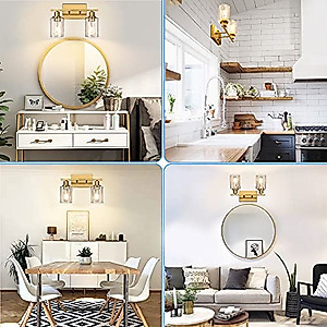 ShineTech 2-Light Gold Bathroom Vanity Light Fixtures, Modern Wall Lighting with Clear Glass, Brushed Brass Wall Sconce Light for Mirror, Living Room