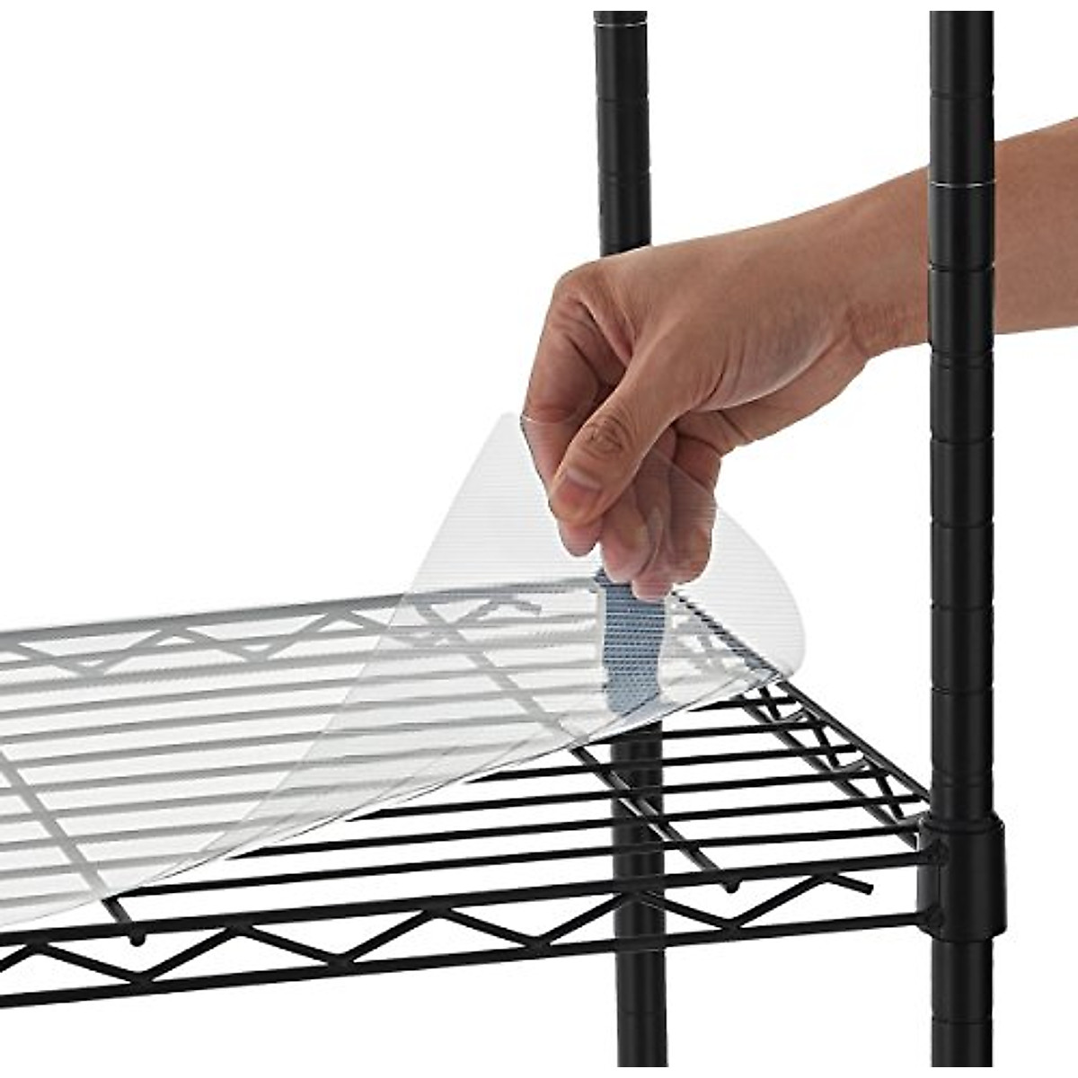 Amazon Basics Expandable Metal Hanging Storage Organizer Rack Wardrobe with Shelves, 14"-63" x 58"-72", Black & Amazon Basics Collapsible Fabric Storage Cubes Organizer with Handles, Black - Pack of 6