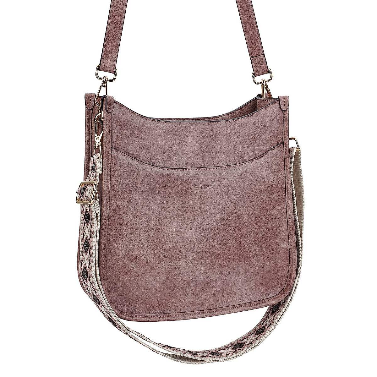 Caitina Women's Shoulder Handbags Trendy Vegan Leather Crossbody Bag Purses For Women,with 2PCS Adjustable Strap Hobo Handbag(Mod Pink)