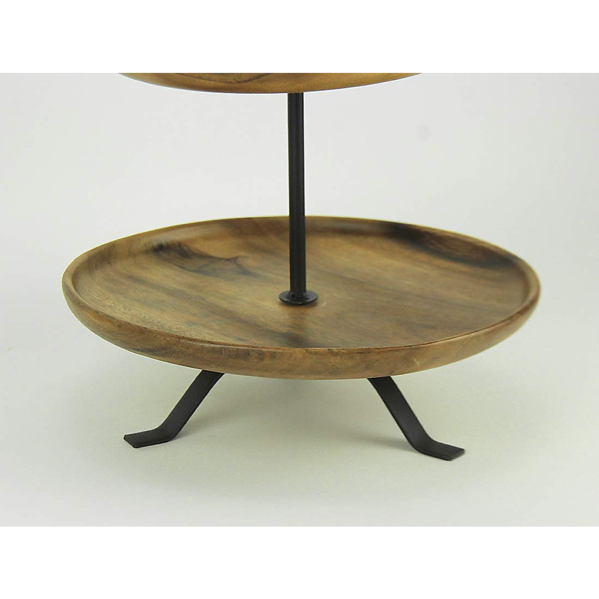 Rustic Three-Tier Wooden Farmhouse Serving Stand with Round Trays, Sturdy Metal Frame, and Boho Charm - 23.5 Inches High - Culinary and Decorative Delight