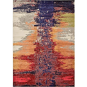 Unique Loom Estrella Collection Abstract, Rustic, Modern, Gradient, Distressed Area Rug (7' 0 x 10' 0 Rectangular, Pink/Navy Blue)