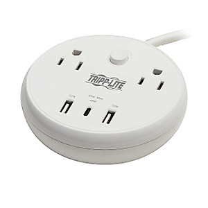 Tripp Lite Safe-IT 57W Surge Protector, 2 Outlets & 2 USB + 1 USB-C Port for Fast Charging, 300 Joules, 8 Foot 5-15P Cord, Manufacturer's Warranty & $25,000 Insurance (TLP28PD57WCAM)