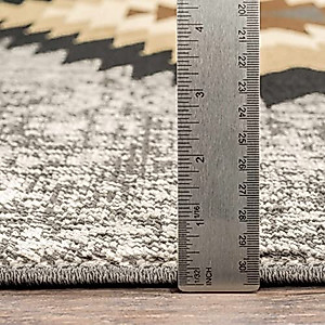 Tuckhome Southwestern Tribal Living Room Bedroom Dining Room Aztec Area Rug - Native American Indian Indie Carpet - Brown, Gray, Black, Beige, Tan - 6'7" x 9'6"