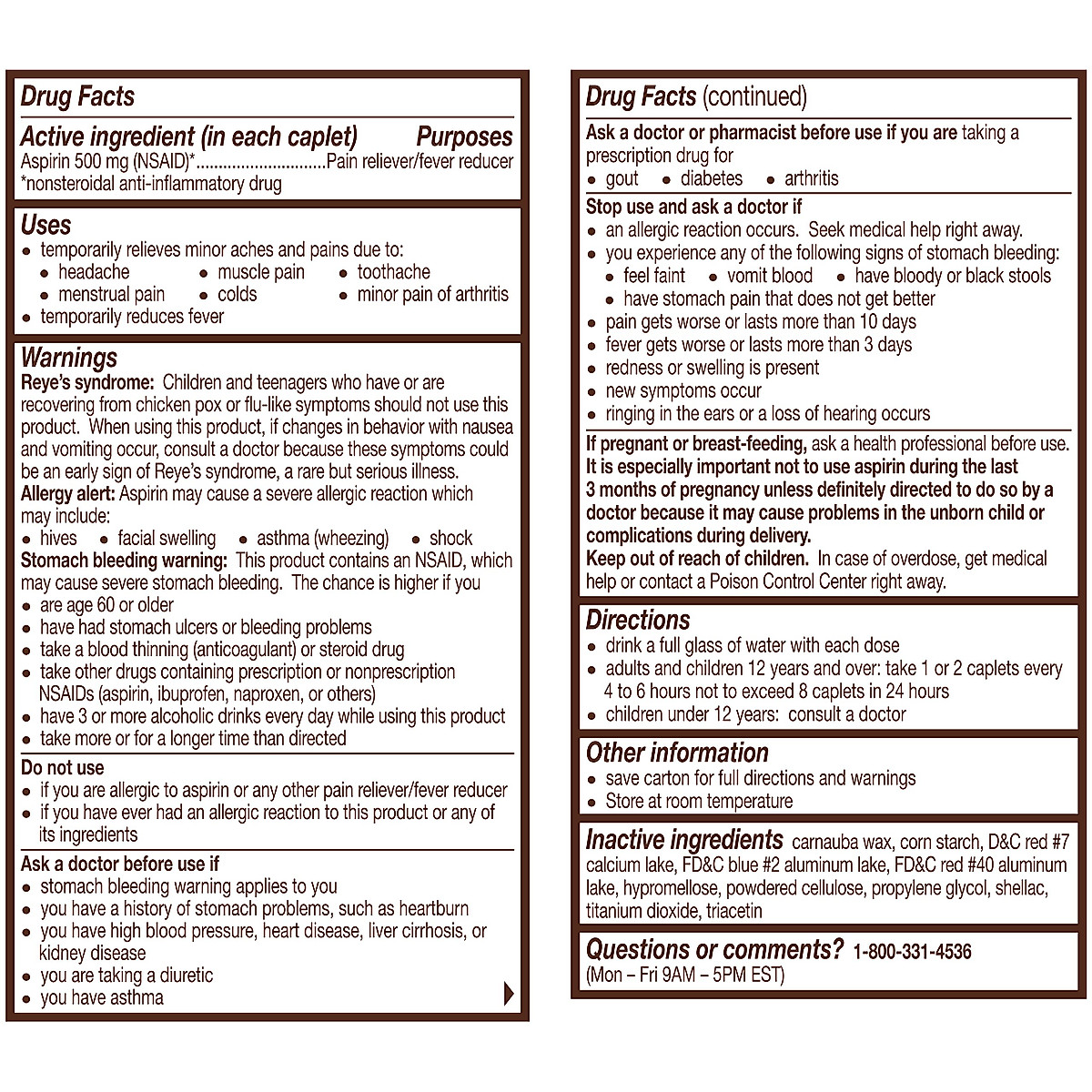 Bayer Extra Strength Aspirin 500 mg Coated Tablets, Pain Reliever and Fever Reducer, 100 Count (Packaging May Vary)