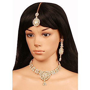 Touchstone Indian Bollywood Contemporary Fabulous Style Definition Rhinestone Designer Jewelry Wedding Necklace Set In Gold Tone For Women.