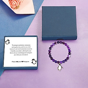 PARTNER Penguin Bracelet Penguin Gifts Inspirational Penguin Gifts for Penguin Lover Friend Couple (Amethyst Beads Penguin Bracelet)