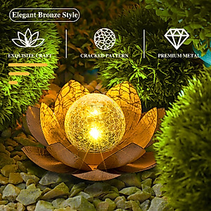 AIINY Solar Light Outdoor(2Pack), Art Crackle Globe Glass Lotus Decoration, Solar LED Waterproof Metal Flower Lights for Patio,Lawn,Walkway,Tabletop