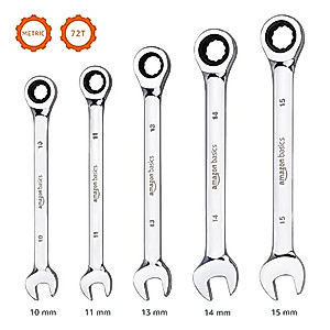 Amazon Basics Ratcheting Wrench Set, Metric, 5 Piece, Black/Silver