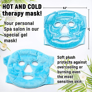 Sofida Cold Hot Gel Face Eye Mask - Reduce Puffy Dark Circles Bags Under Eyes Migraines Stress Relief - Heat Ice Therapy Pack Compress - Sinus Pressure Acne Headaches Relaxation (Blue)