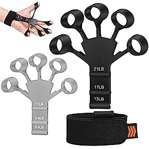 Finger Strengthener, Grip Strength Trainer, Finger Exerciser & Hand Strengthener, Finger Resistance Band for Wrist Physcial Rehabilitation (Black+Grey)