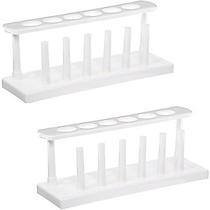 25mm Plastic in-Line Test Tube Rack with Drying Pins, 6 Tube, Polyethylene, White (Pack of 10)