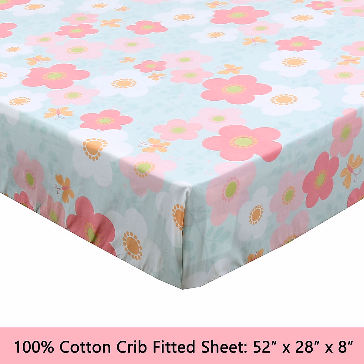 Danica 3-Piece 100% Cotton Toddler Sheet Set for Boys & Girls, Includes Top Sheet, Fitted Sheet, Standard Pillow Case (Pink Flower)