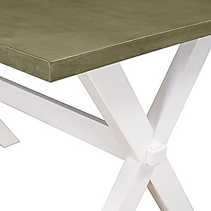 Harper & Bright Designs 5-Piece Wood Dining Table Set, Farmhouse Rustic Kitchen Dining Table with 4 Upholstered X-Back Chairs, White+Beige