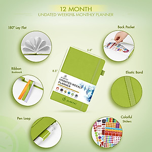JUBTIC Undated Planner Weekly and Monthly Productivity Daily Planners with Stickers Appointment Book for Time Management 2024-2025 (Light Green)